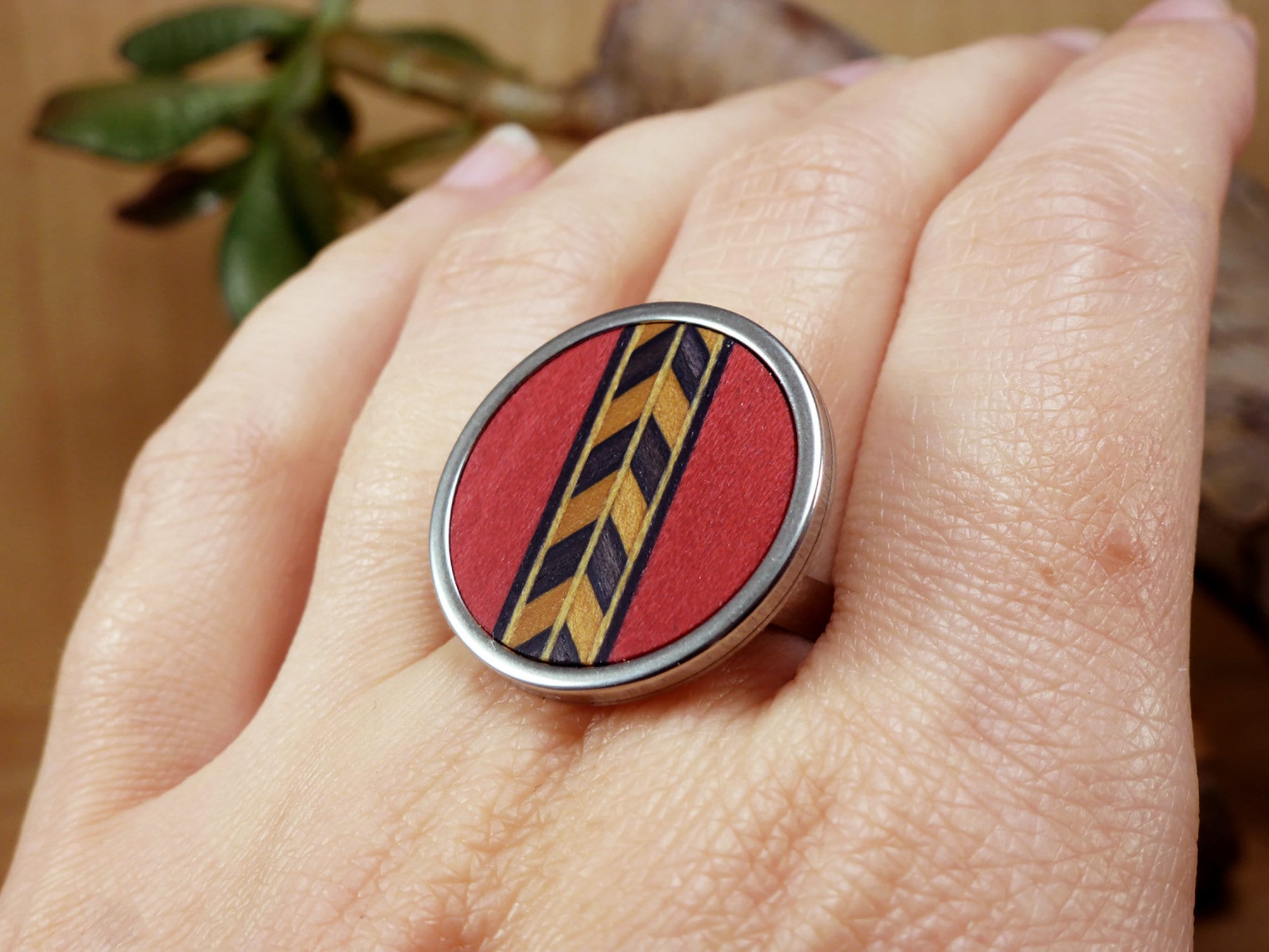 Geometric Design Ring, Intense Colors Ring, Minimalist Wooden Ring ...