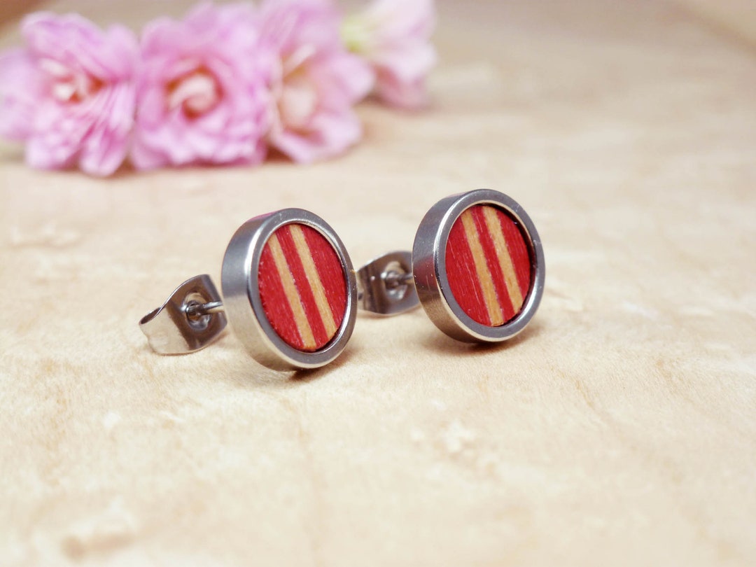 Mini Wooden Earrings Women Small Earrings Unique Design - Etsy