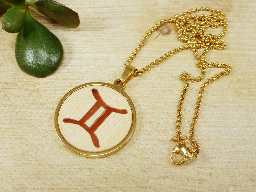 Gemini Symbol Necklace, Elegant Wood Necklace, Gemini Zodiac Necklace ...