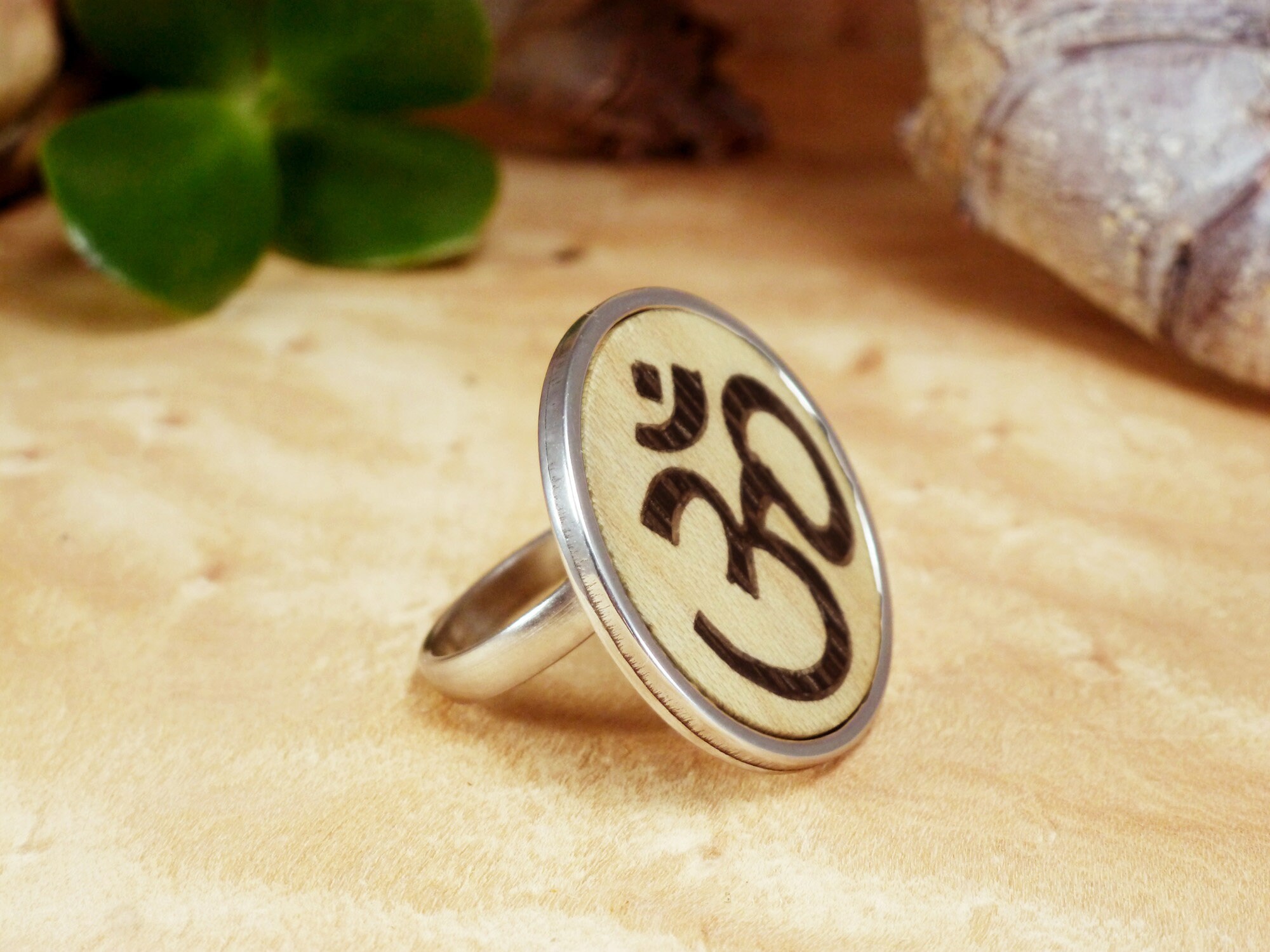 Wood Om Symbol Ring, Eastern Spiritual Peace Ring, Ohm Yoga Ring ...
