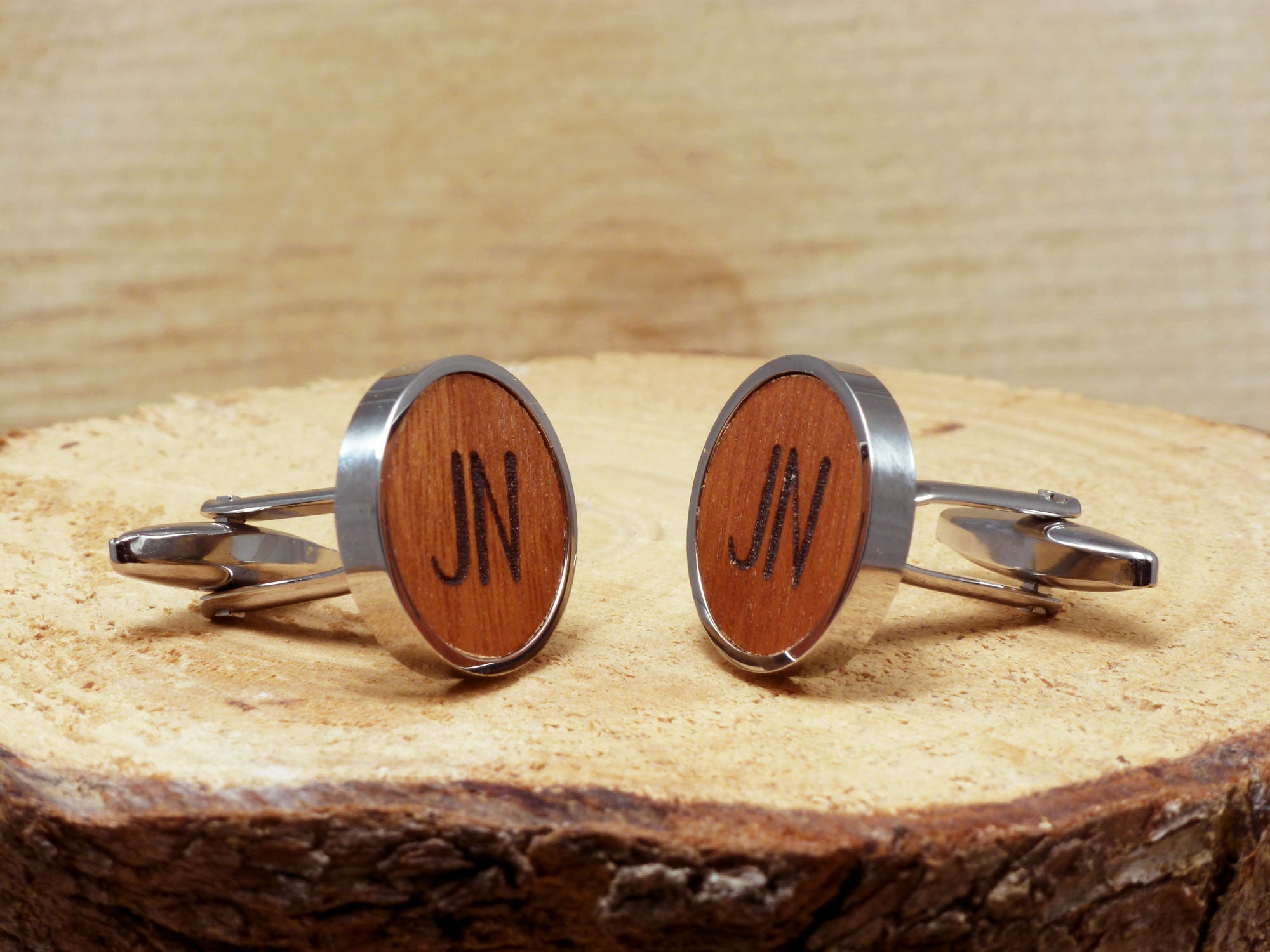 Wooden Cufflinks With Two Initials Engraved, Bohemian Custom Cufflinks ...