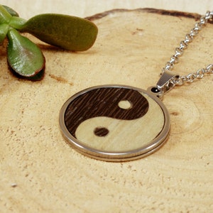 Yin Yang Pendant, Round Pendant Necklace, Yin Yang Jewelry, Wood Steel ...