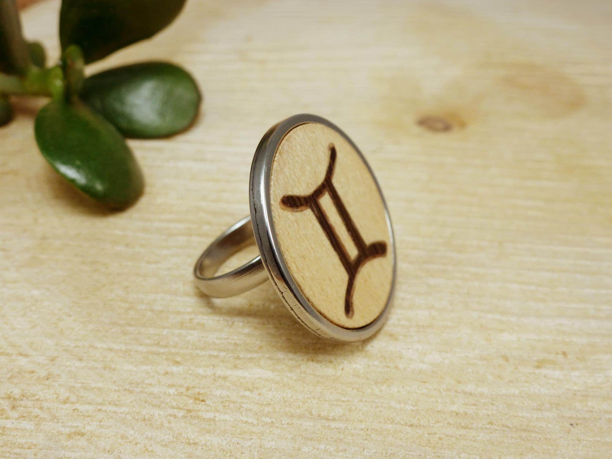 Gemini Symbol Ring, Statement Wooden Ring, Ideal Gift Wife, Zodiac Sign ...
