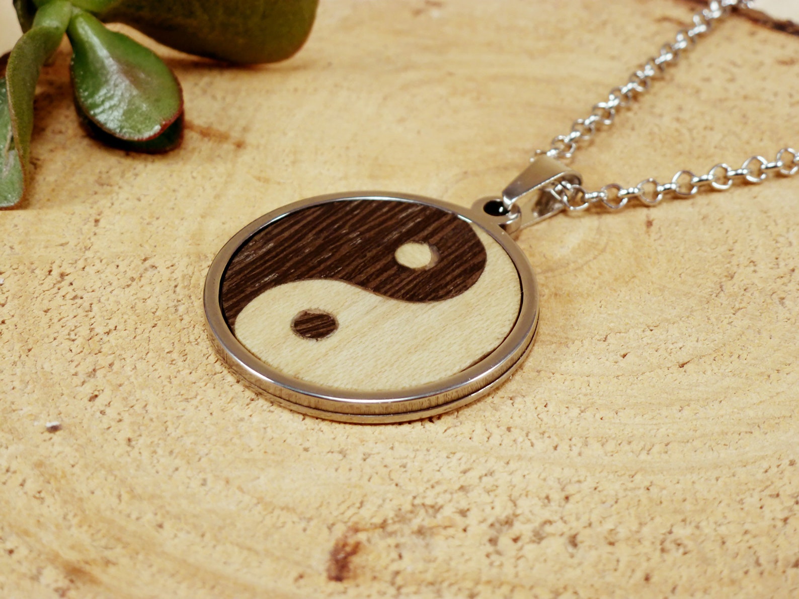 Yin Yang Pendant, Round Pendant Necklace, Yin Yang Jewelry, Wood Steel ...