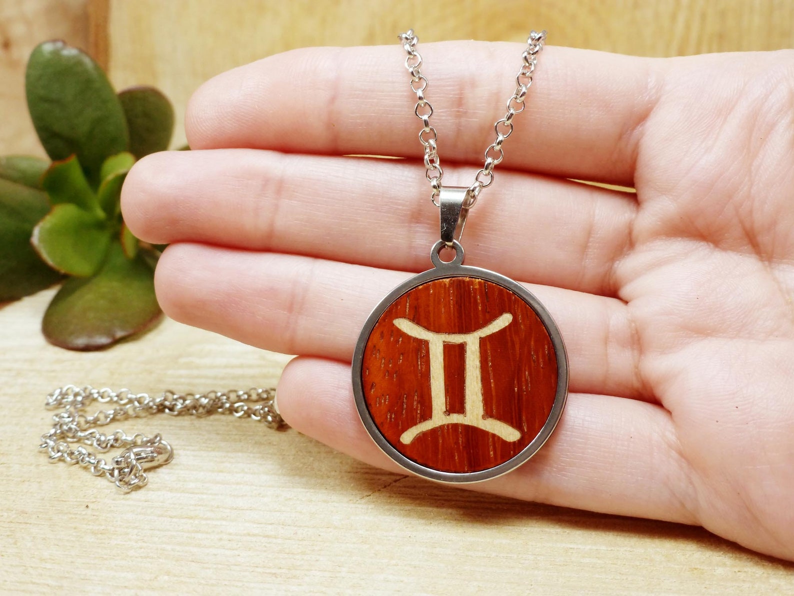 Gemini Symbol Necklace, Elegant Wood Necklace, Gemini Zodiac Necklace ...