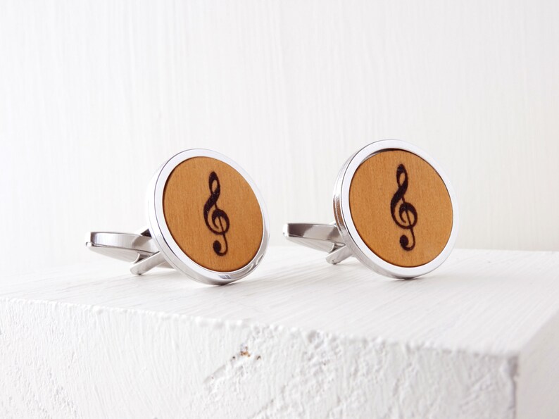 Unique Engraved Wooden Treble Clef Cufflinks, Music Note Jewelry for ...