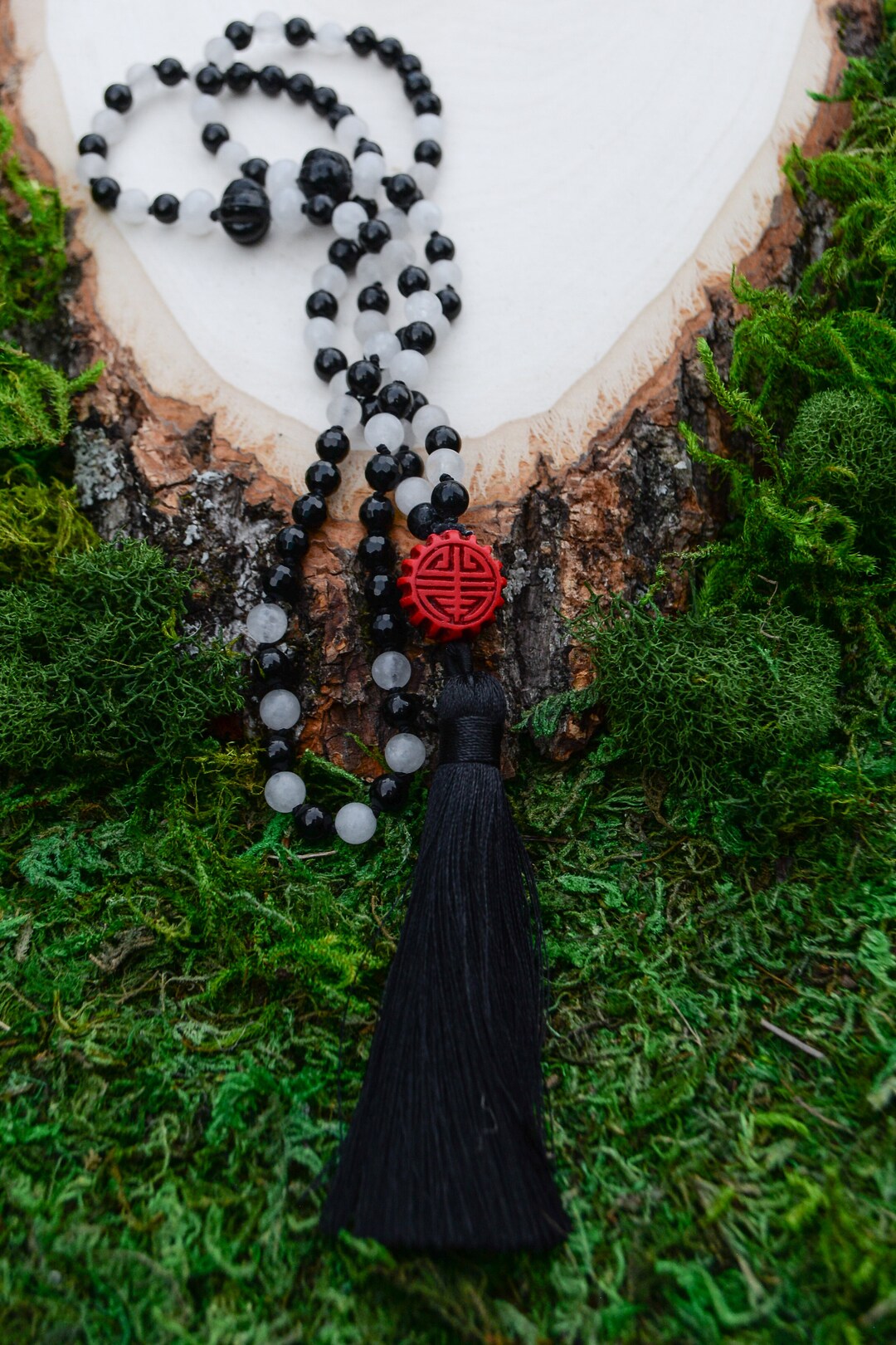 Grounding and Balancing Black Onyx Mala Hand Knotted With Black ...