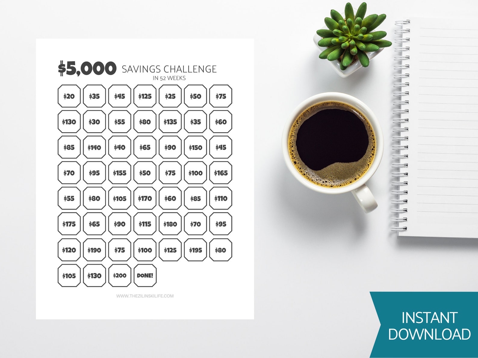 5,000 Money Saving Challenge, 5000 Savings Tracker, Emergency Fund ...