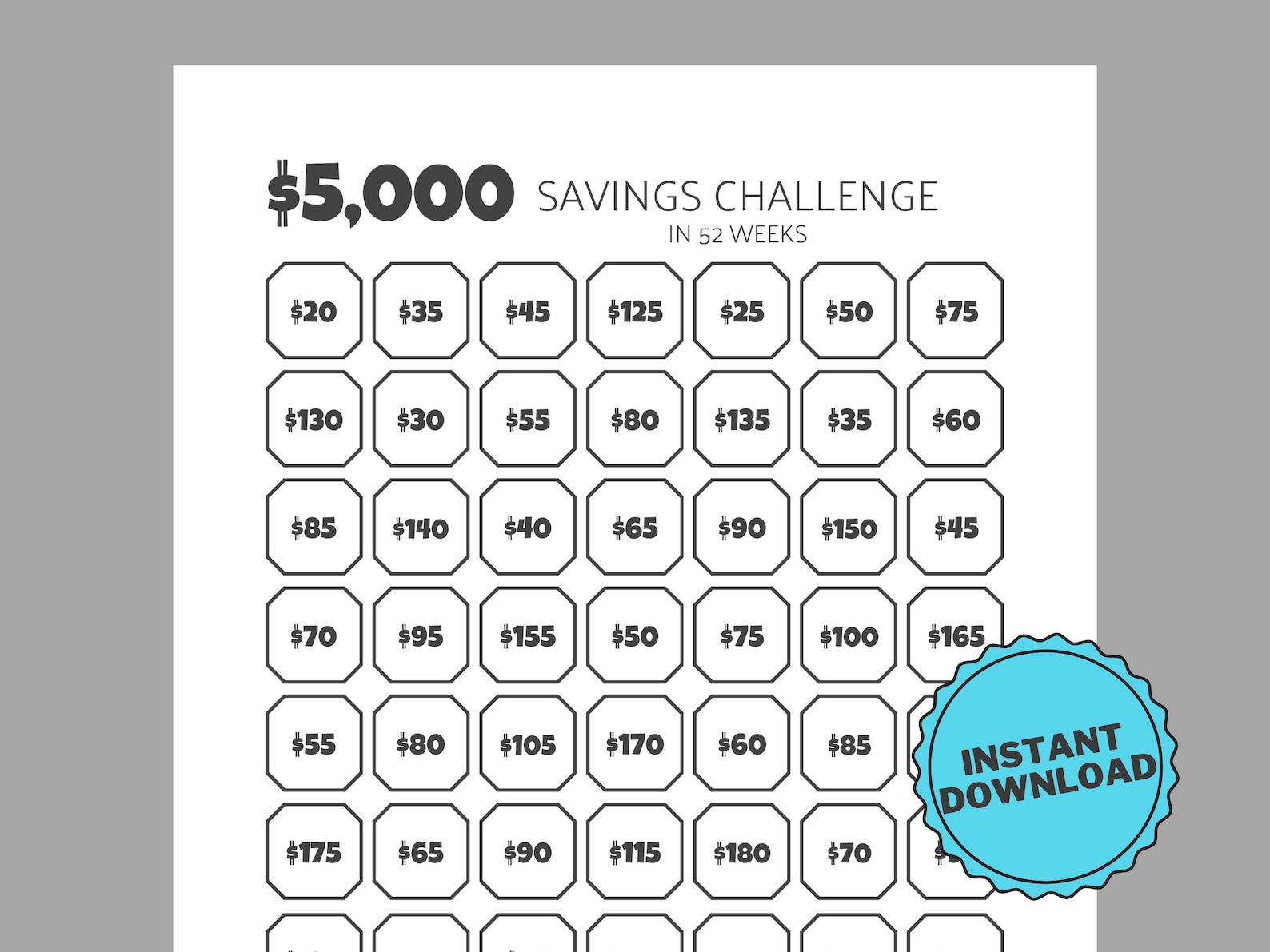 5,000 Money Saving Challenge, 5000 Savings Tracker, Emergency Fund ...
