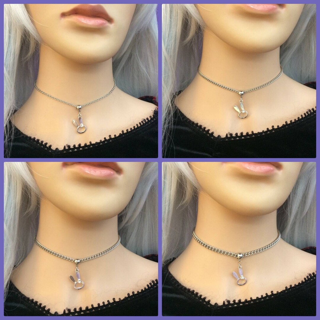 Stainless Steel With Bunny With a Clear Rhinestone Submissive Collar ...