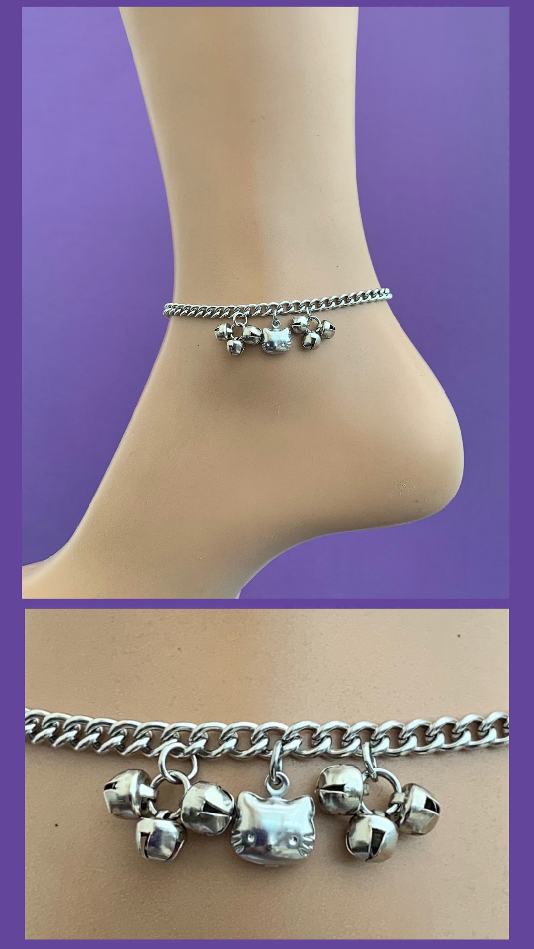 24/7 Locking Kitten and 6mm Bell Clusters Sub Bracelet or Anklet ...