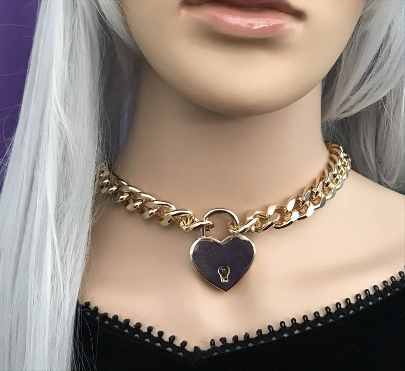 LOCKING 30mm Alloy Heart BDSM Collar Chunky Aluminium Collar Locking ...