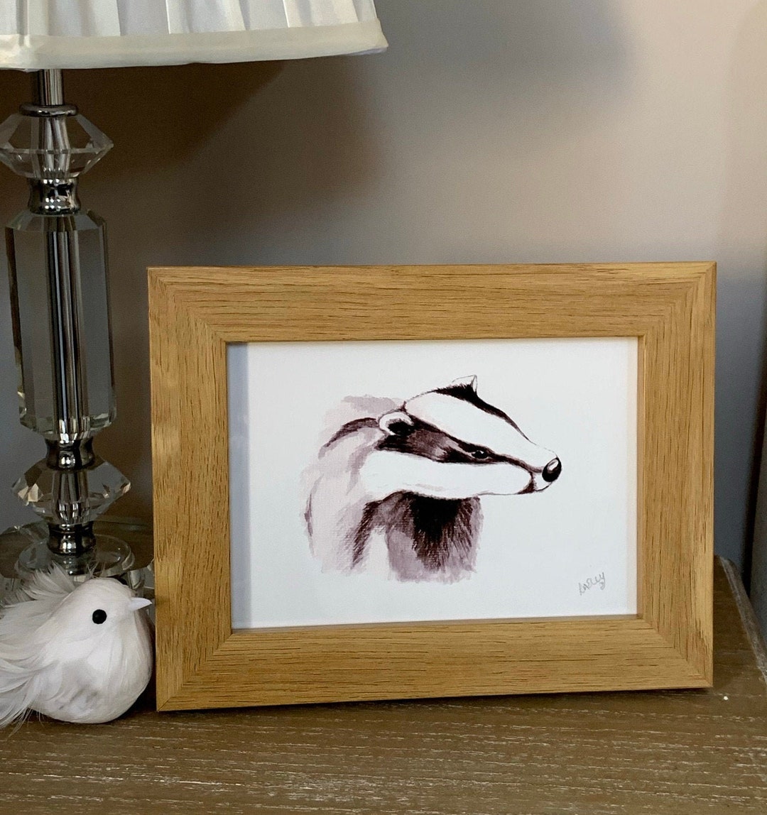 Framed Original Watercolour Badger Print in Wood Frame - Etsy