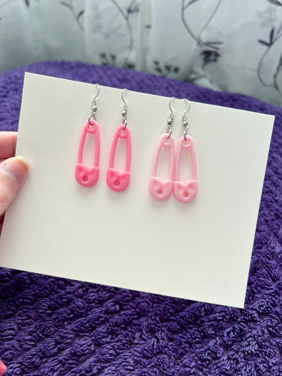 Safety Pin Earrings Minimal Pink Safety Pin Earrings Modern Geometric ...
