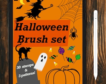 Halloween Tattoo Flash Procreate Stamps Brush Bundle for - Etsy