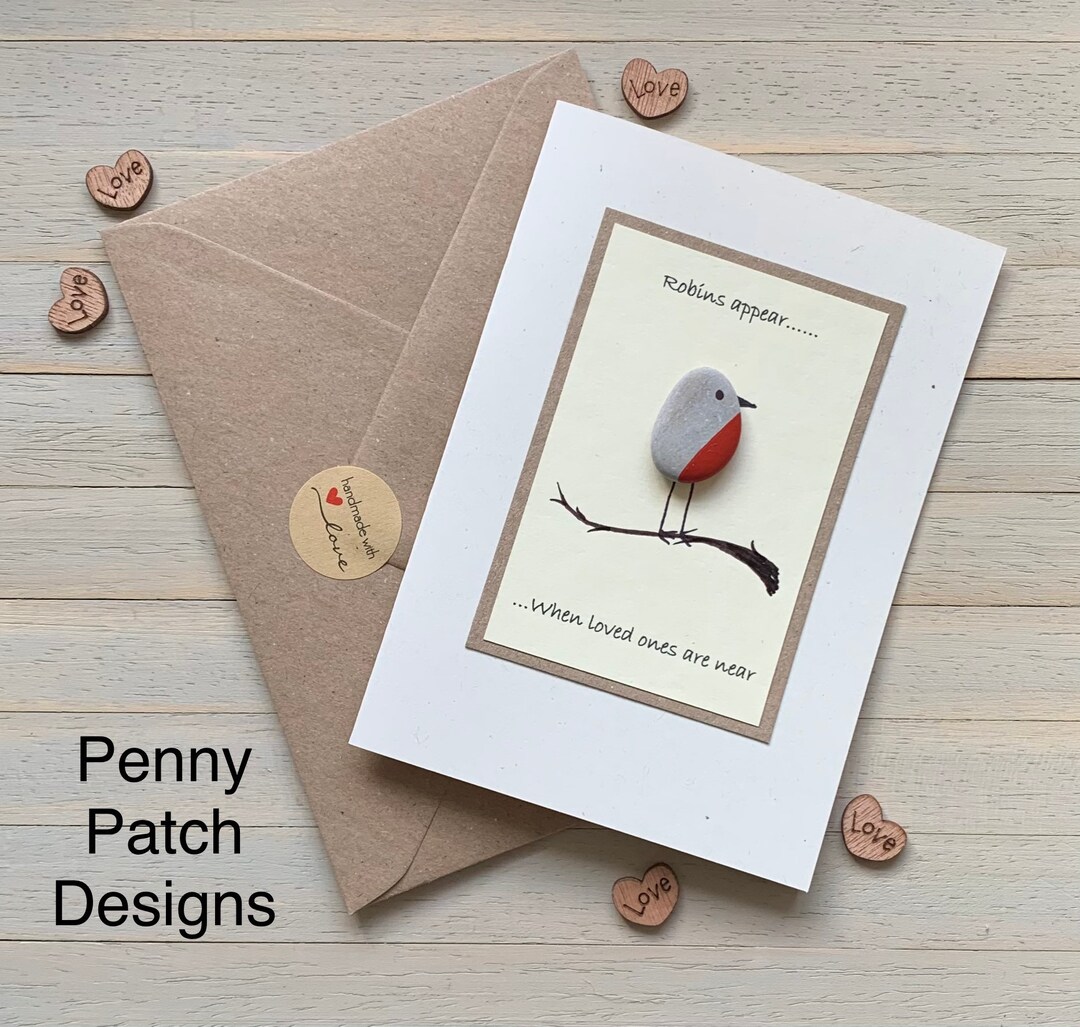 Handmade Pebble Robin Sympathy Card, Cream. Robin Greeting Card. Free ...
