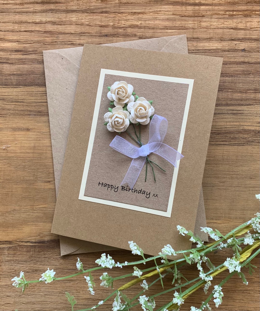 Happy Birthday Bunch of White Roses Card. Handmade Any Occasion Card ...