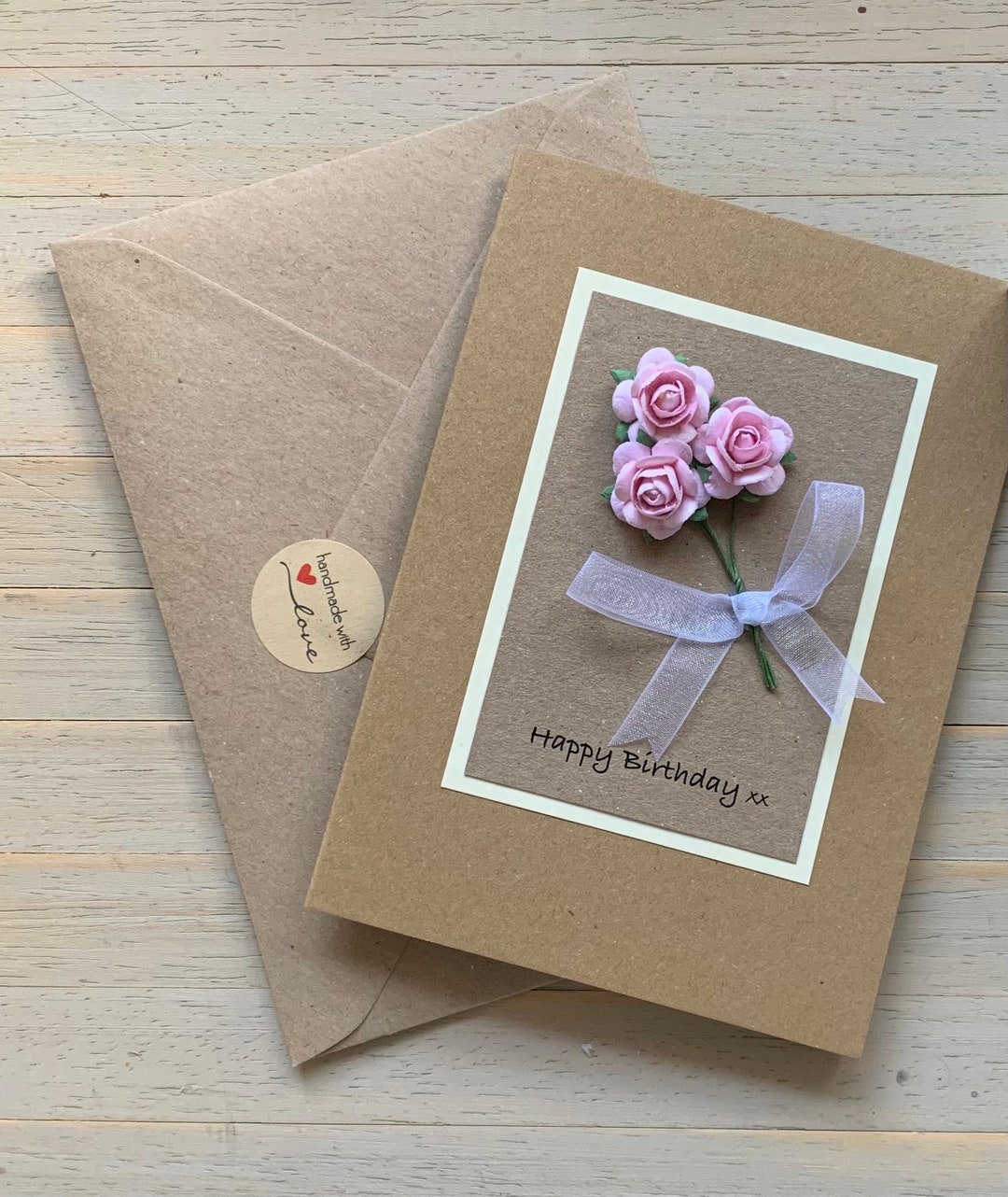 Happy Birthday Bunch of Pink Roses Card. Handmade Any Occasion Card for ...