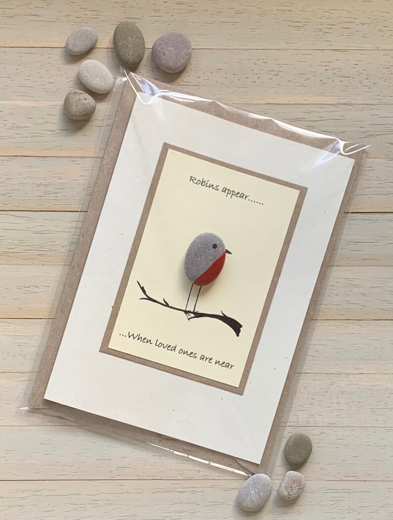 Handmade Pebble Robin Sympathy Card Cream. Robin Greeting - Etsy UK
