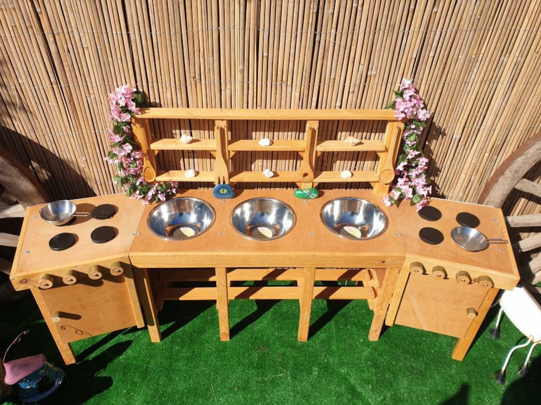 XXL Mud Kitchen With 3 Bowls 2 Ovens and 8 Utensil Hooks. - Etsy