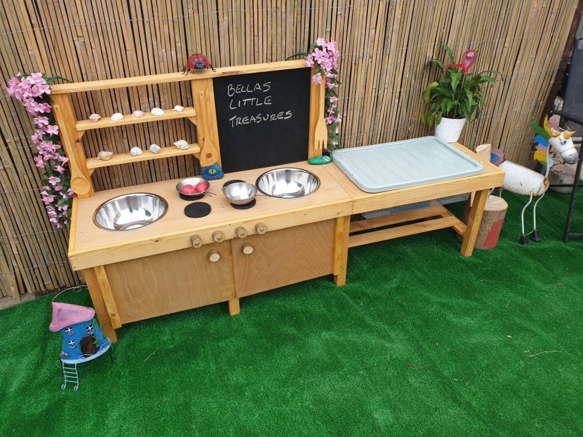 Mud Kitchen With Blackboard and Water/sand Table - Etsy