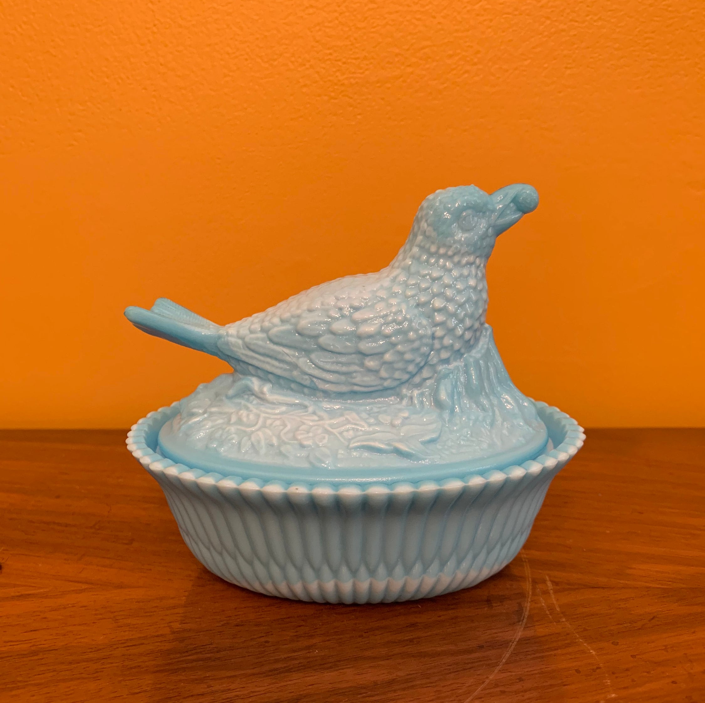 Summit Art Glass Blue Carnival Glass Bird Covered Candy Dish - Etsy