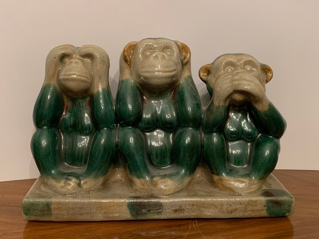 Vintage 3 Wise Monkeys Ceramic Figurine - Etsy