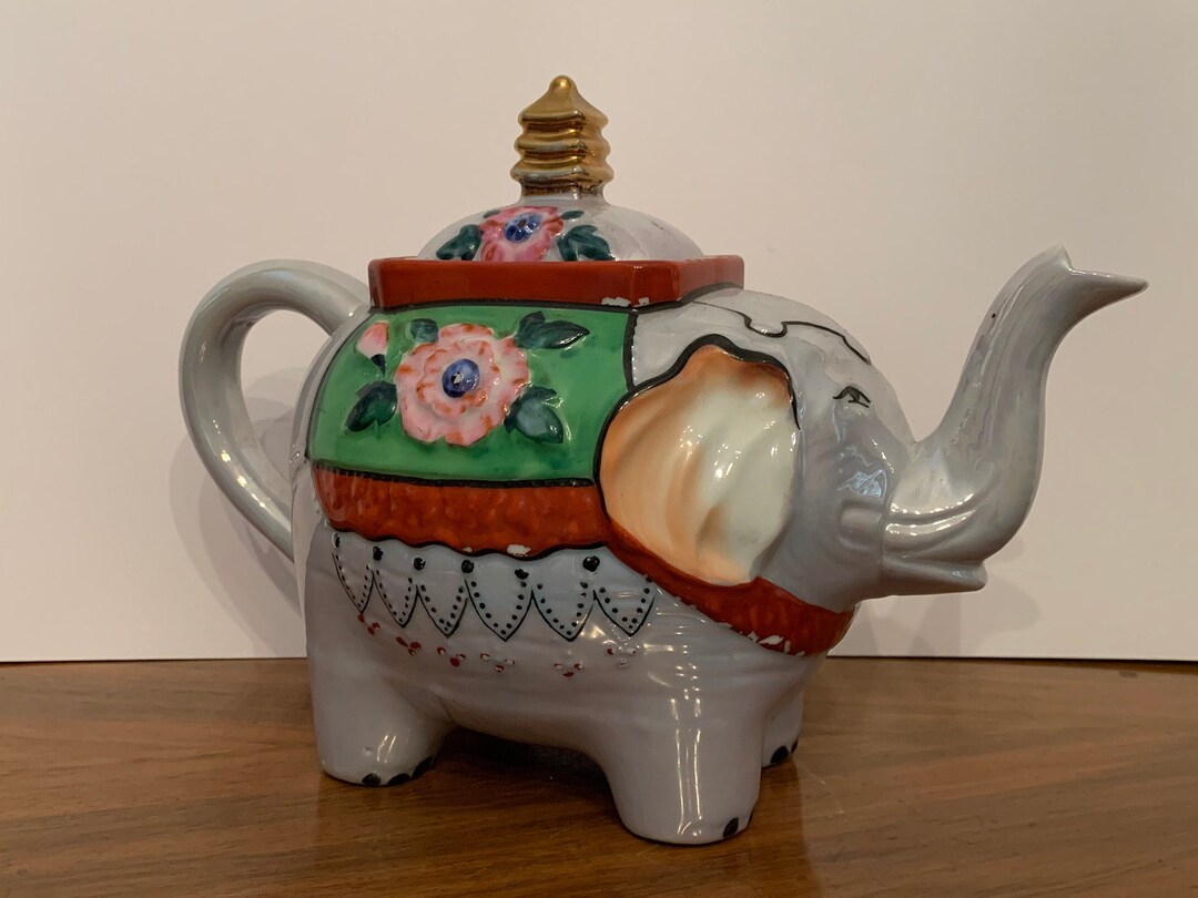Hand Painted Elephant Floral Tea Kettle Pot - Etsy