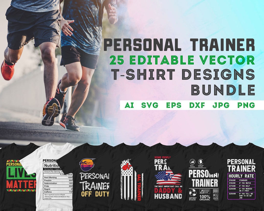 Personal Trainer 25 Editable Vector T-shirt Designs Bundle in - Etsy