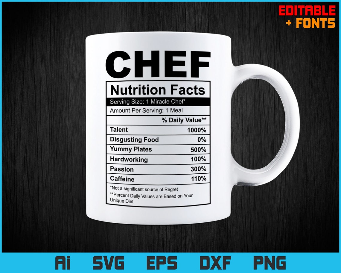 Funny Chef Nutrition Facts Editable Vector T-shirt Design in Ai Svg Png ...