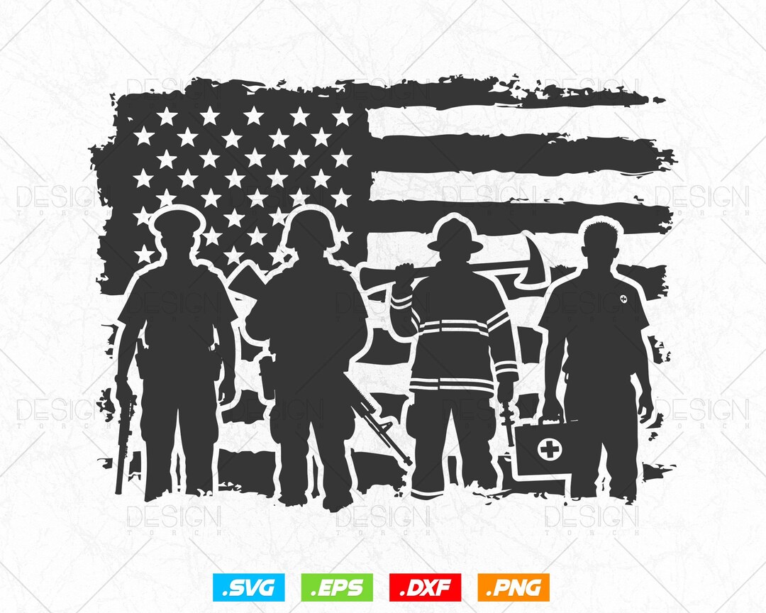 First Responder SVG PNG File, Emergency Rescuer With USA Flag ...