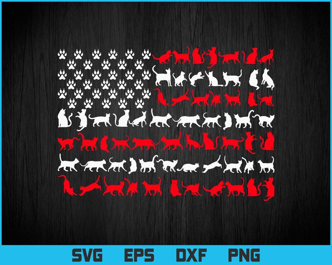 Cat American Flag USA Paws Patriotic Svg Png Files, Patriotic Cat ...