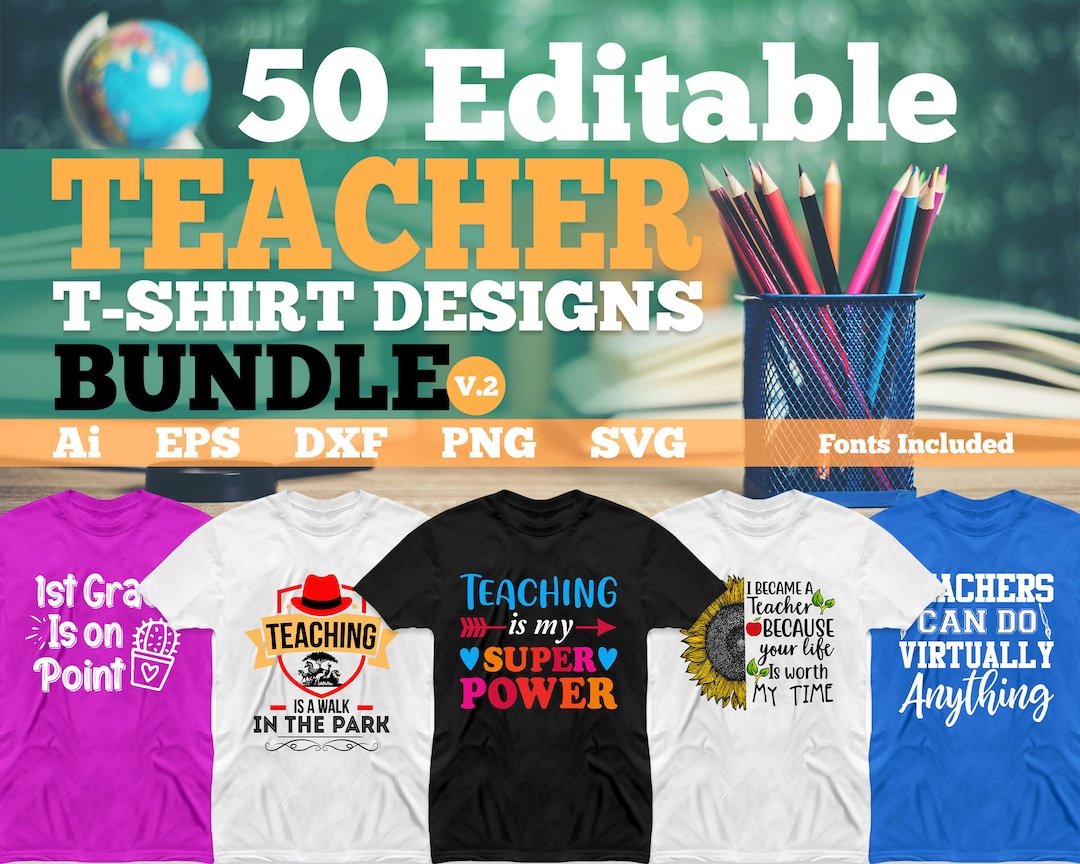 50 Editable Teacher T Shirt Designs Bundle in Ai Svg Files - Etsy