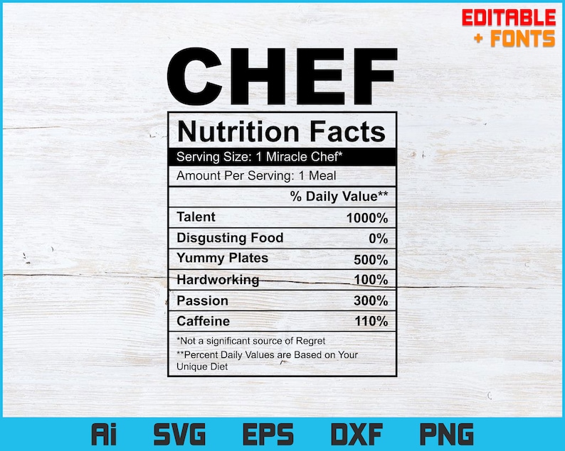 Funny Chef Nutrition Facts Editable Vector T-shirt Design in Ai Svg Png ...