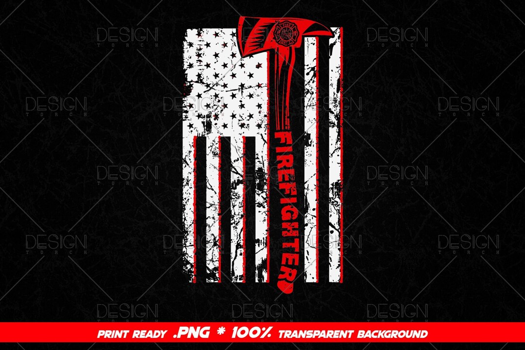Thin Red Line Axe USA Flag Firefighter PNG, 4th of July American ...