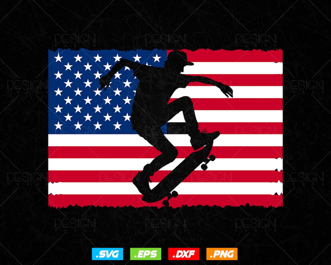 Vintage US Flag Skateboarding Retro Skateboard Svg Png Files ...