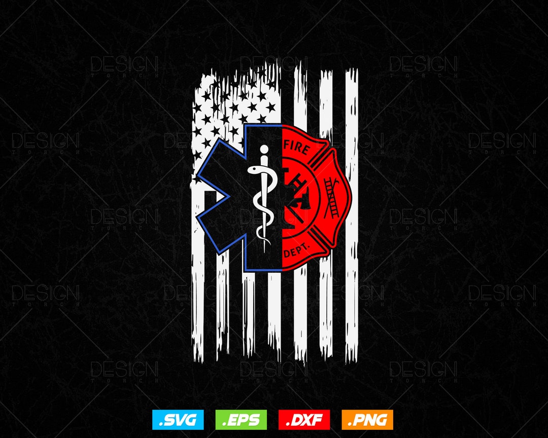 EMT Firefighter USA Flag Svg Png, First Responder Gift, EMT Star of ...