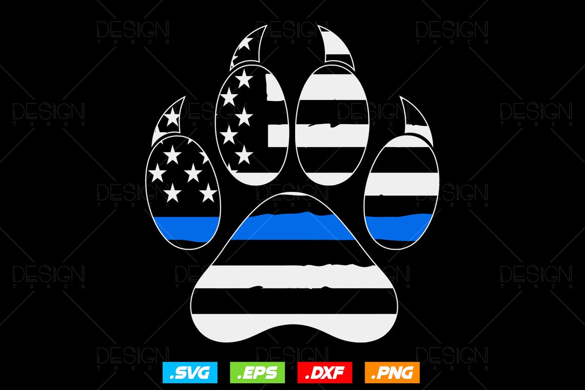 Thin Blue Line USA Flag K9 Dog Paw for Police Svg Png, First Responder ...