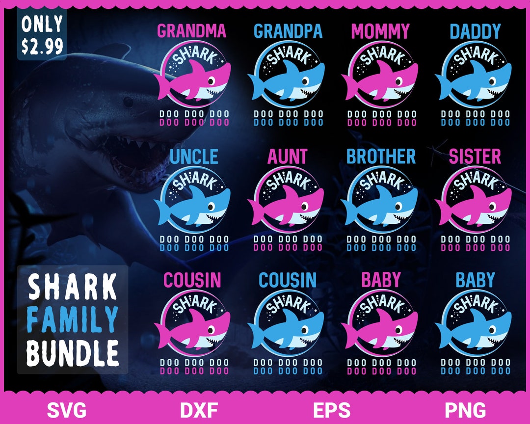 Shark Family Bundle Doo Doo SVG Clipart Cut Files Grandpa - Etsy