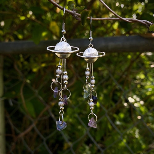 Celestial Crystal Earrings Saturn Orb Earrings Rainbow - Etsy