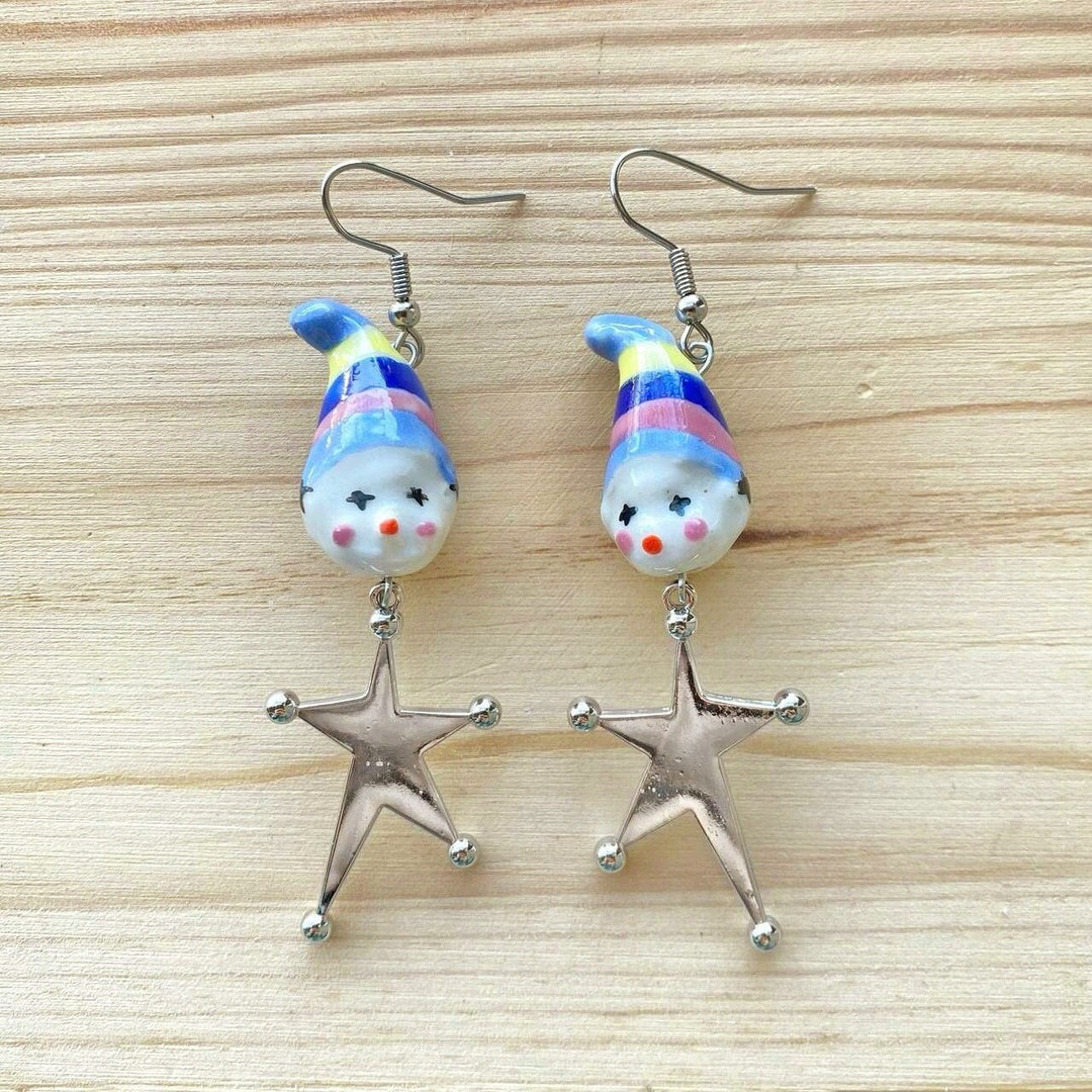Colorful Clown Earrings, Whimsical Star Earrings, Quirky Jester ...