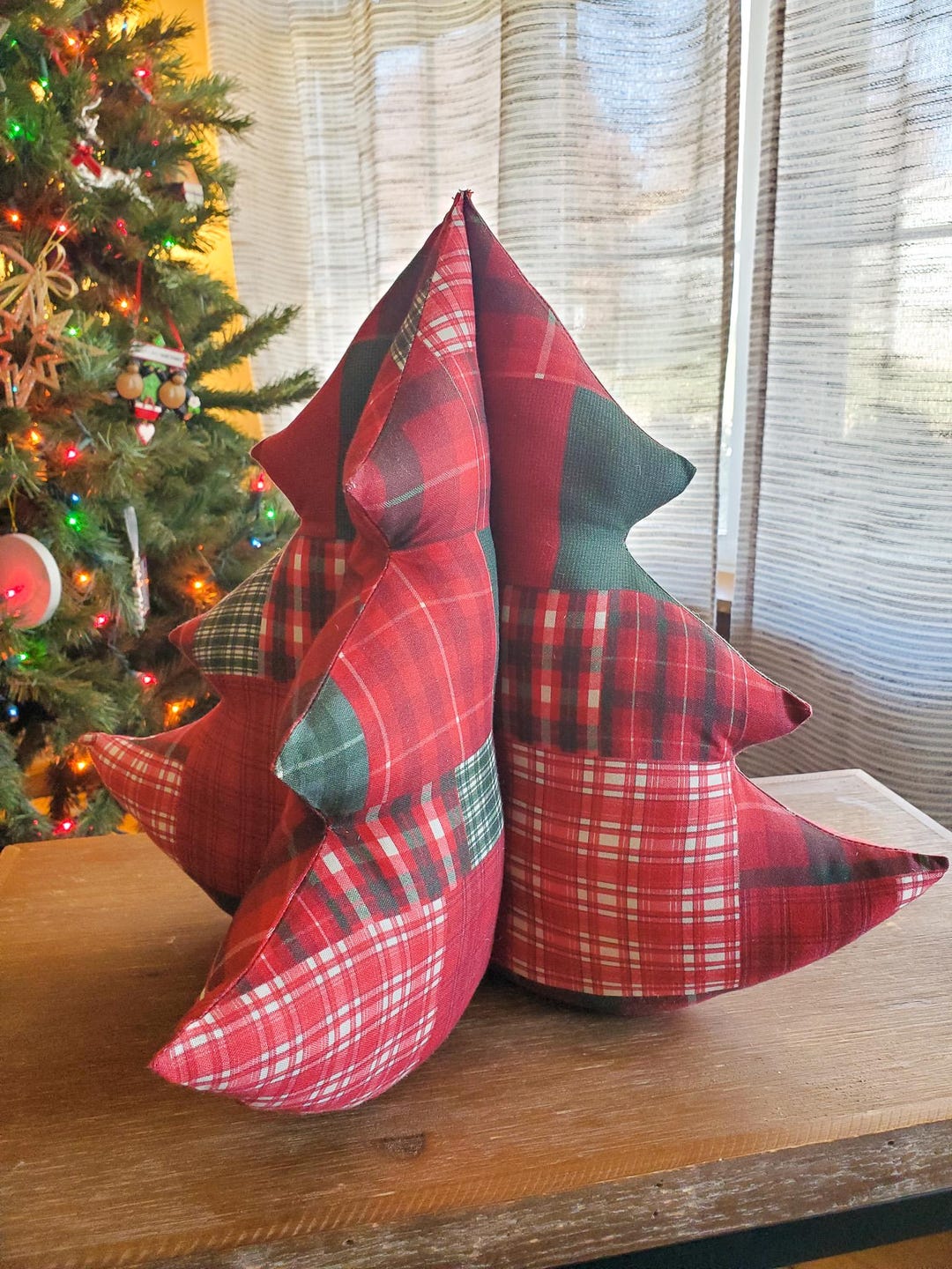 Stuffed Fabric Christmas Tree - Red & Green Multi Patch Plaid - Etsy