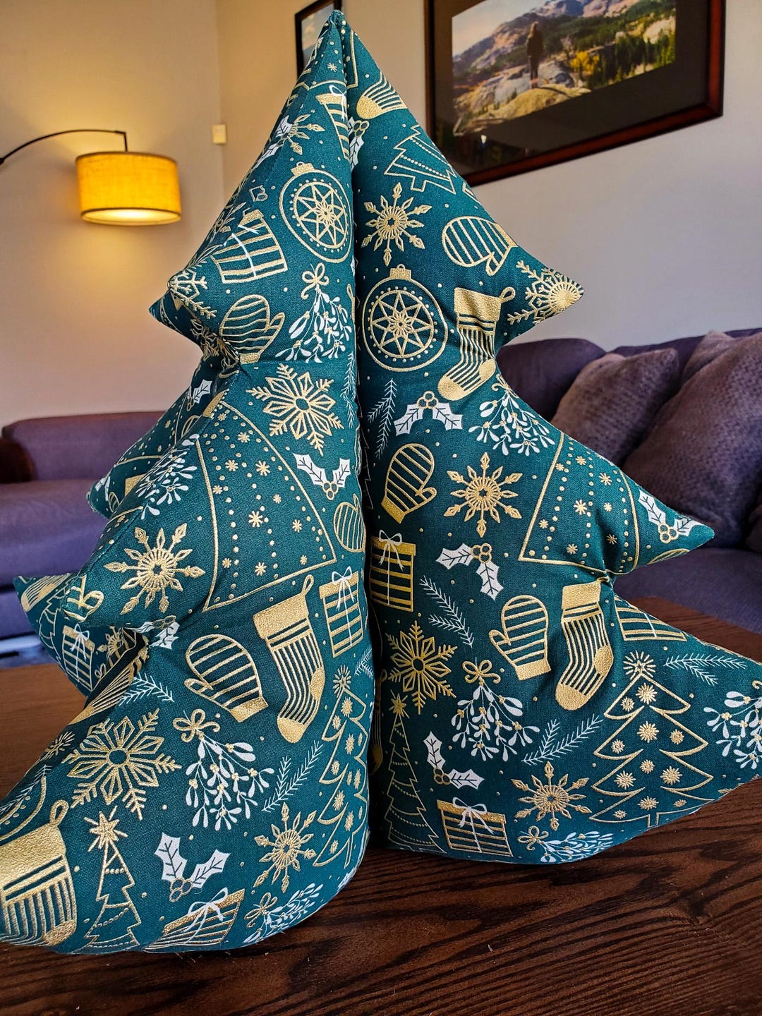 Stuffed Fabric Christmas Tree - Green & Gold Christmas Icons - Etsy