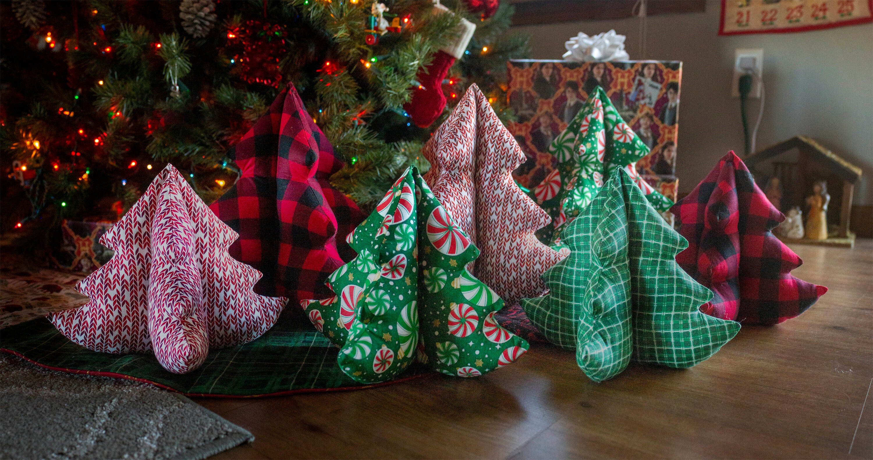 Stuffed Fabric Christmas Tree Red Cable Knit Stripe - Etsy