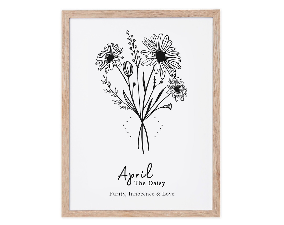 April Birth Flower Print, Personalized Birthday Gift, Botanical Print ...