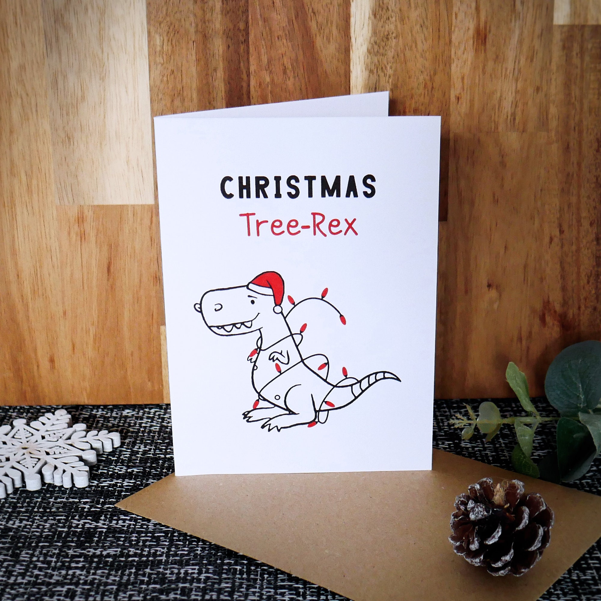 Christmas Tree Rex Card, Funny Dinosaur Pun, Kraft Envelope - Etsy
