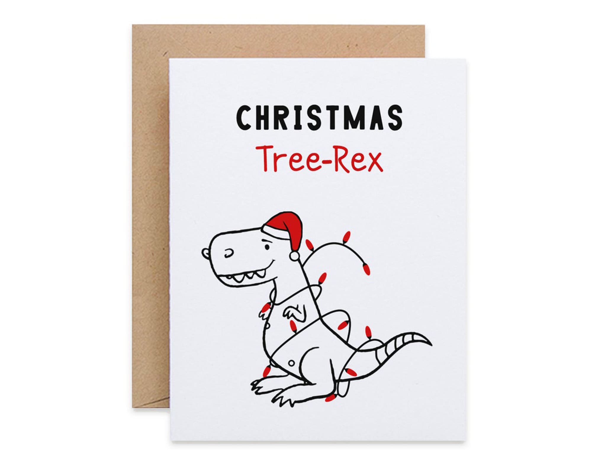 Christmas Tree Rex Card, Funny Dinosaur Pun, Kraft Envelope - Etsy