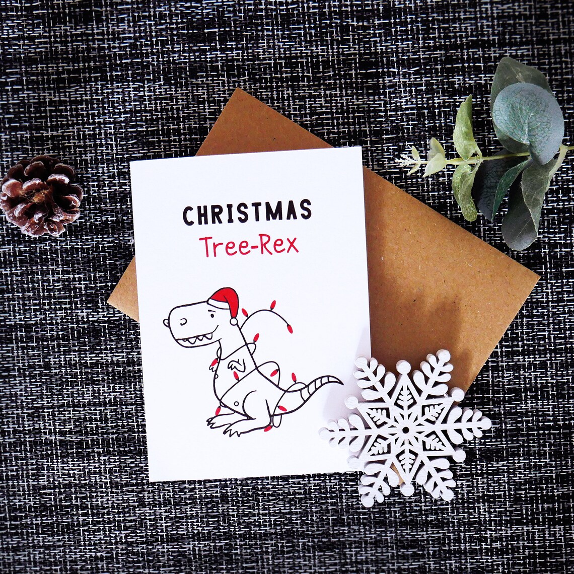 Christmas Tree Rex Card, Funny Dinosaur Pun, Kraft Envelope - Etsy