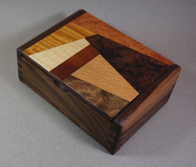 Black Walnut Keepsake Box With Marquetry Lid - Etsy
