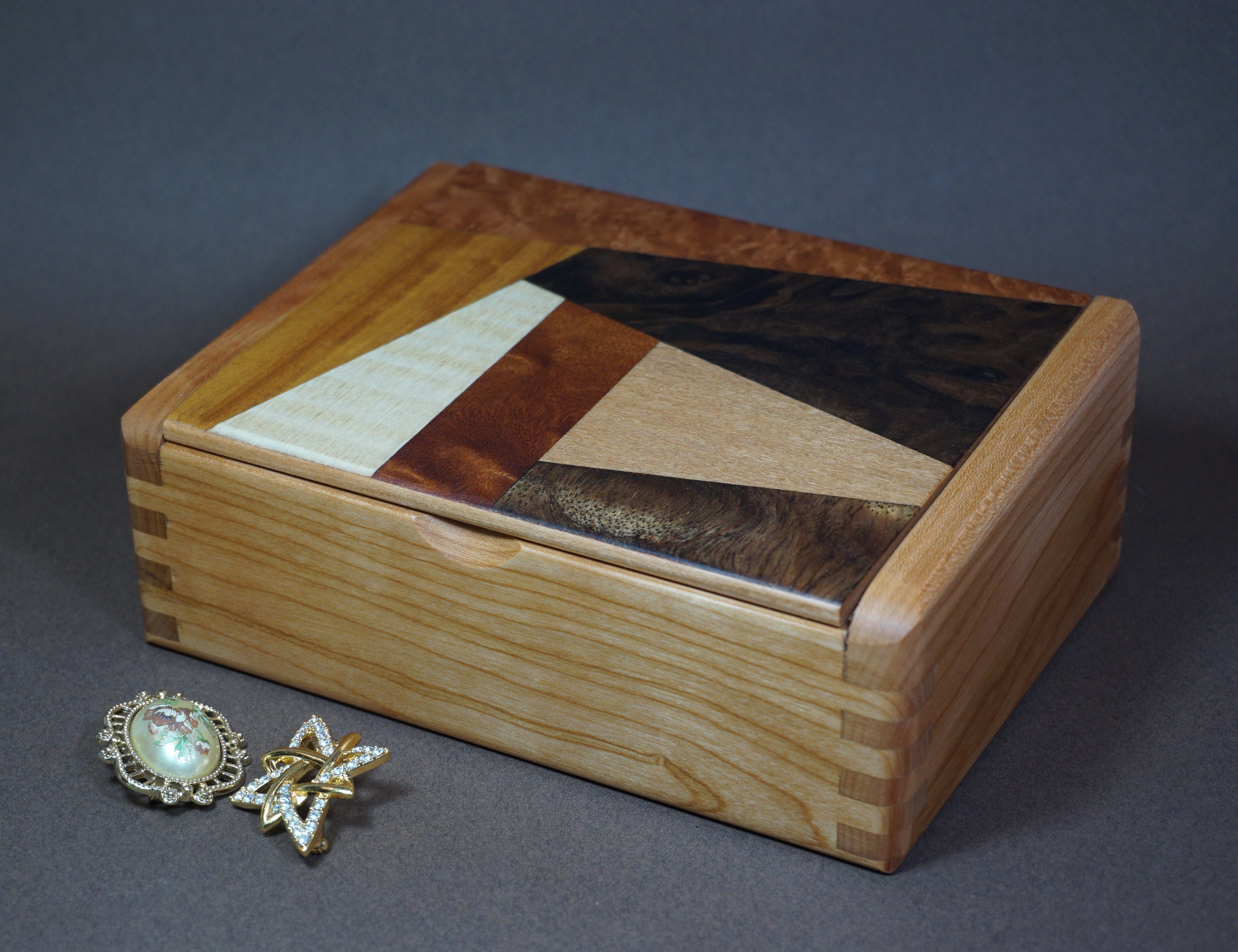 Cherry Keepsake Box With Marquetry Lid - Etsy